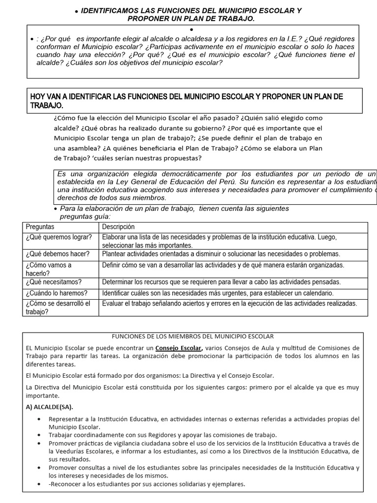 Identificamos Las Funciones Del Municipio Escolar y Proponer Un Plan de ...
