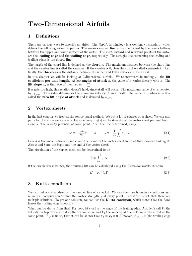 Two-Dimensional Airfoils: Definitions and Vortex Sheet Theory | PDF ...