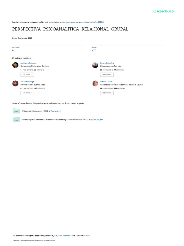 Perspectiva Psicoanalitica Relacional Grupal | PDF | Psicoanálisis | Teoría de apego