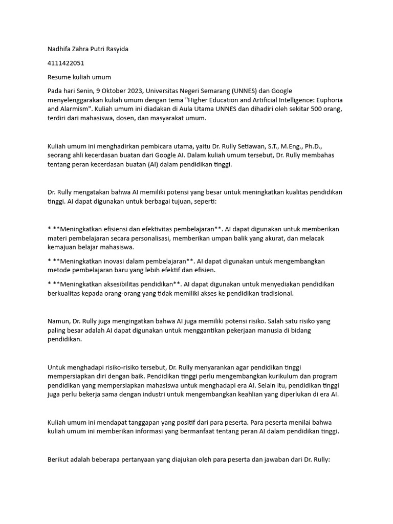 resume ldk nadhifa zahra | PDF