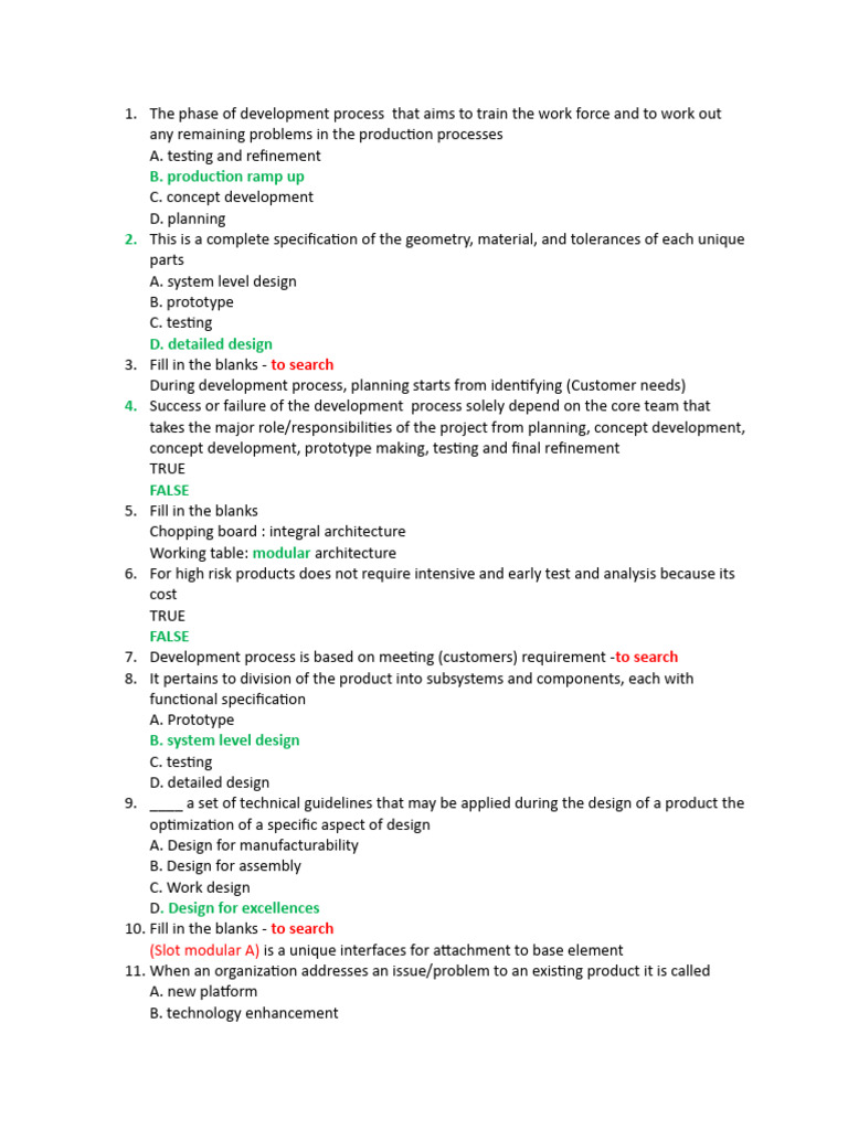 Product Design and Development Questionaire and Answers | PDF | System ...