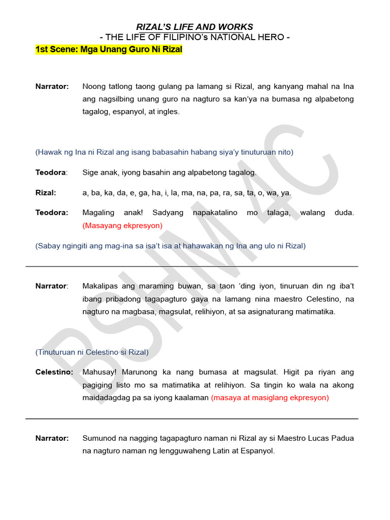 RIZAL SCRIPT For Stage Play | PDF