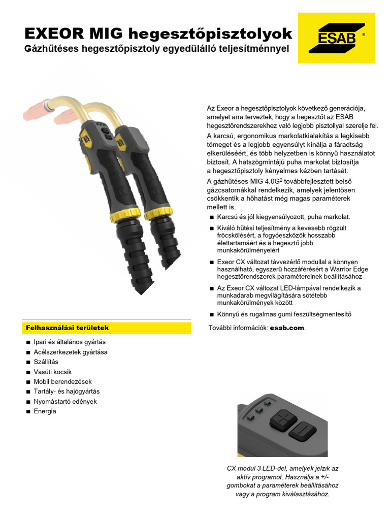 EXEOR MIG Hegesztőpisztolyok: Gázhűtéses Hegesztőpisztoly Egyedülálló ...
