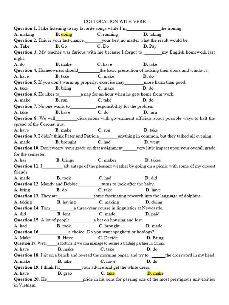 Collocation With Verb | PDF