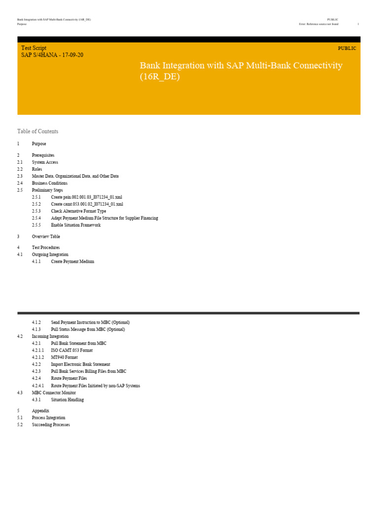 Bank Integration - 16R - S4HANA2020 - BPD - EN - DE | PDF | Invoice | Computer File
