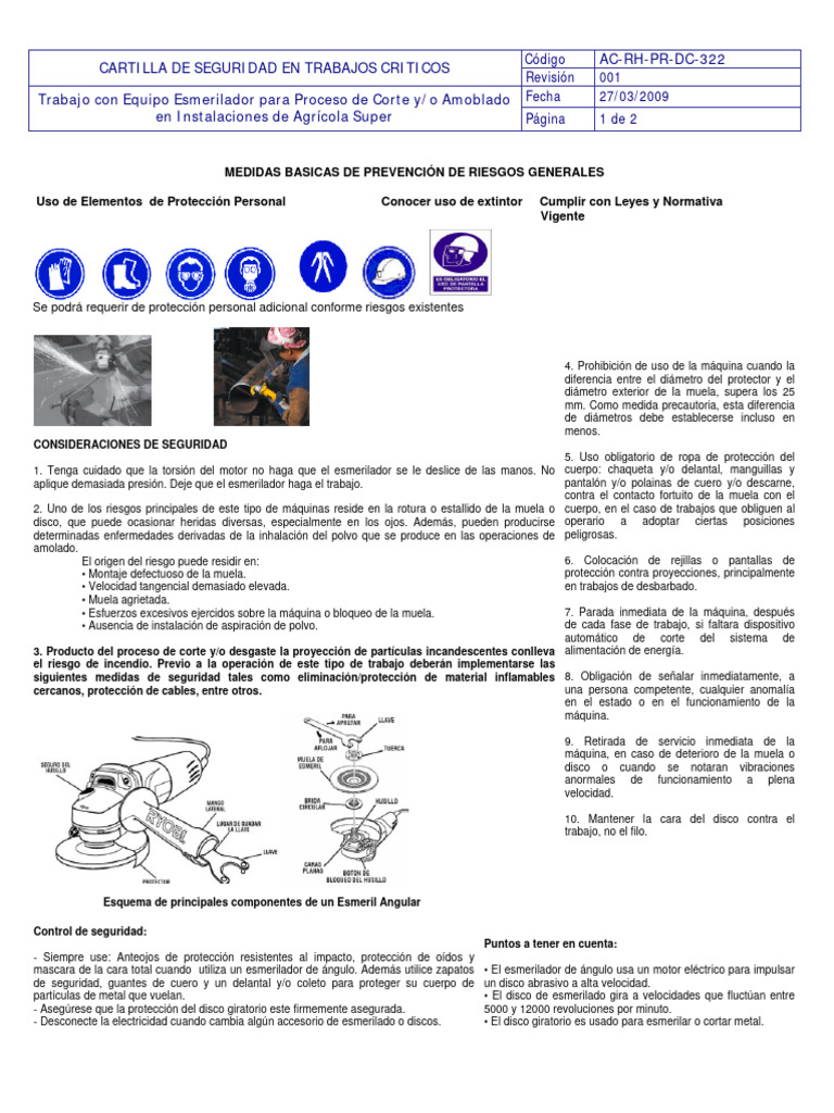 Seguridad en Uso de Esmeriladores | PDF