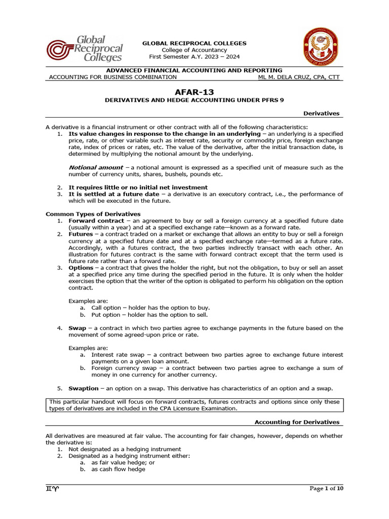 AFAR 13 Derivatives and Hedge Accounting Under PFRS 9 | Download Free ... AFAR 13 Derivatives and Hedge Accounting Under PFRS 9 | Download Free ...
