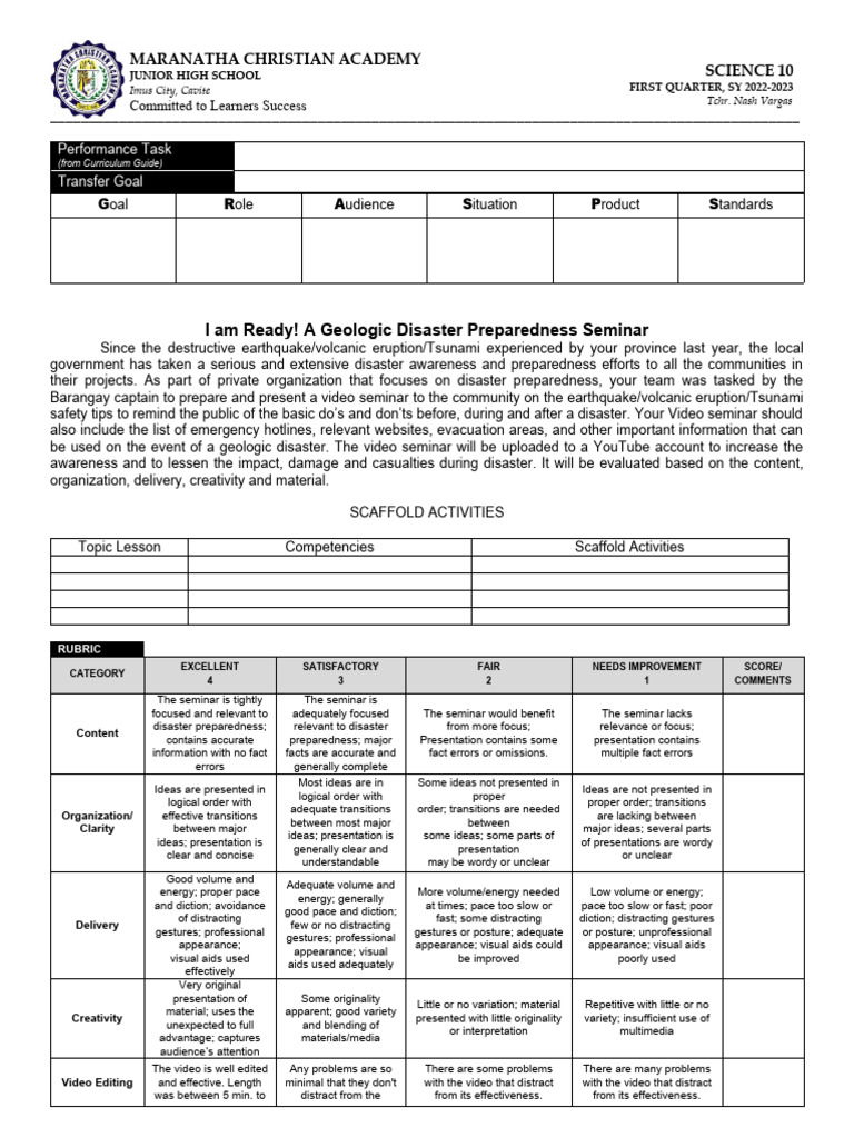 Performance Task FORMAT | PDF | Tsunami | Human Communication