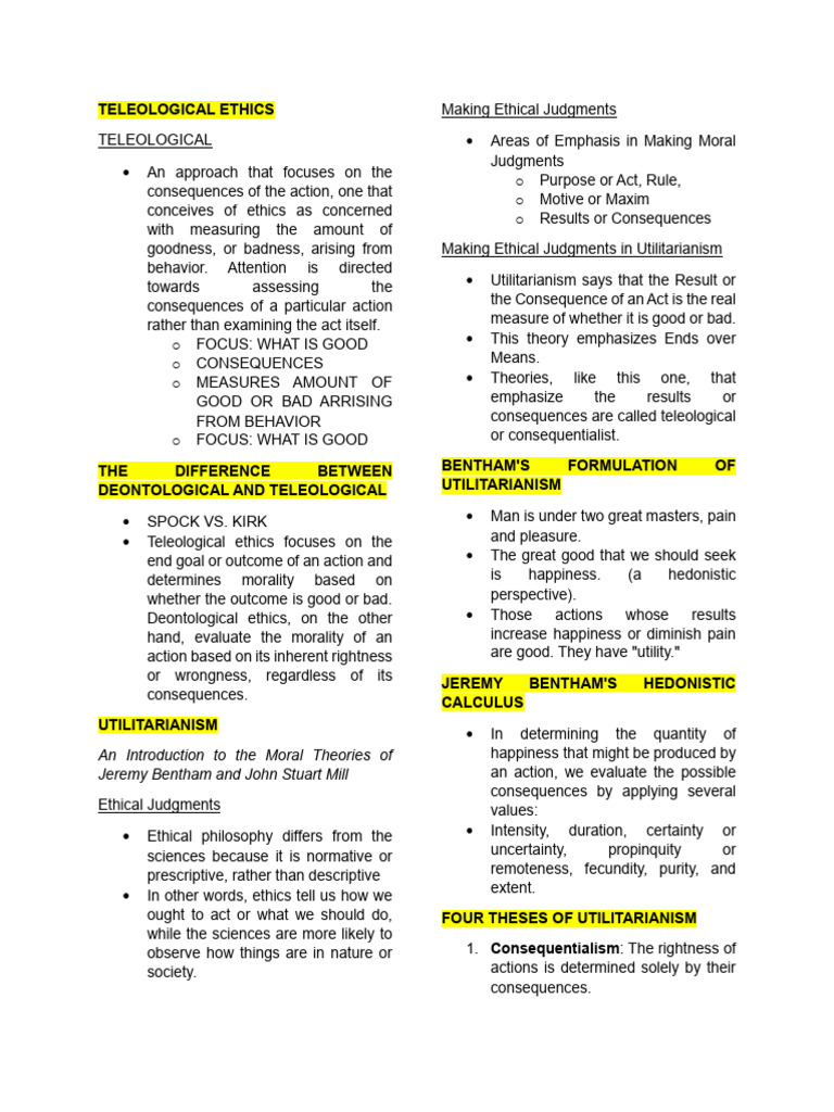 Teleological Ethics | PDF | Utilitarianism | Hedonism