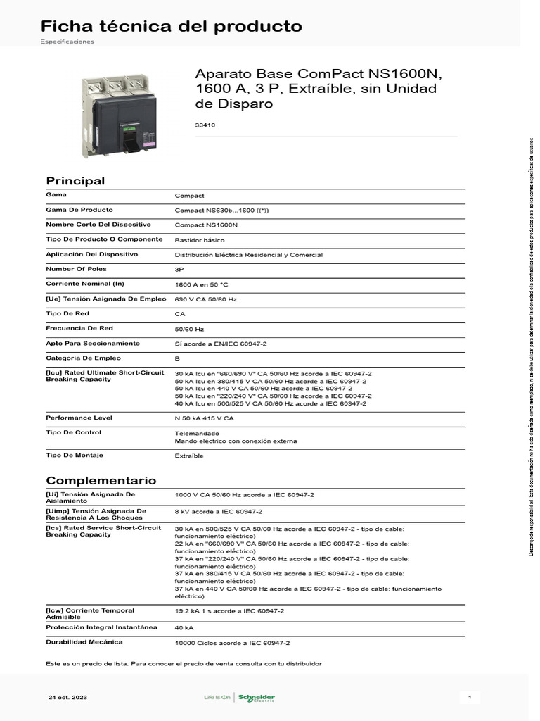 Schneider Electric Compact NS 630 A 33410 | PDF | Residuos | Ingenieria Eléctrica