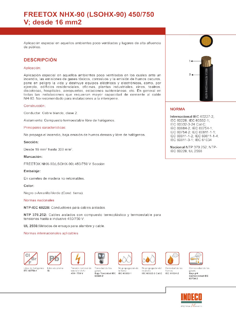FREETOX NHX 90 LSOHX 90 450 750 V Desde 16 mm2-INDECO-FINAL | PDF