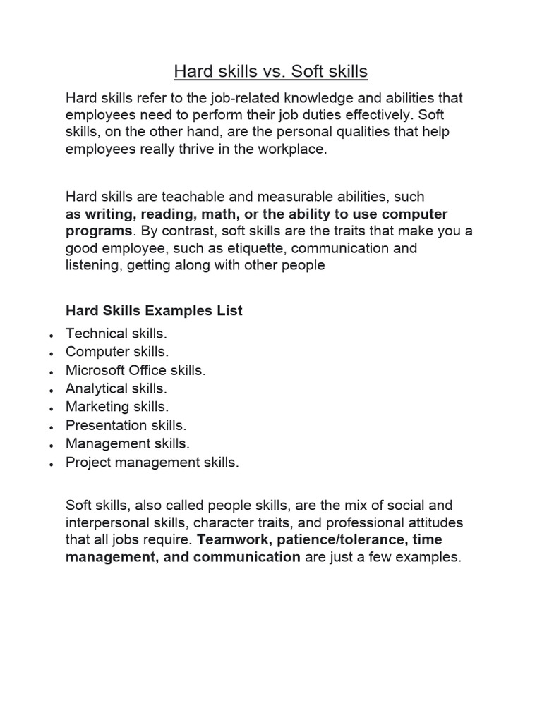 Soft Skills Vs Hard Skills | PDF