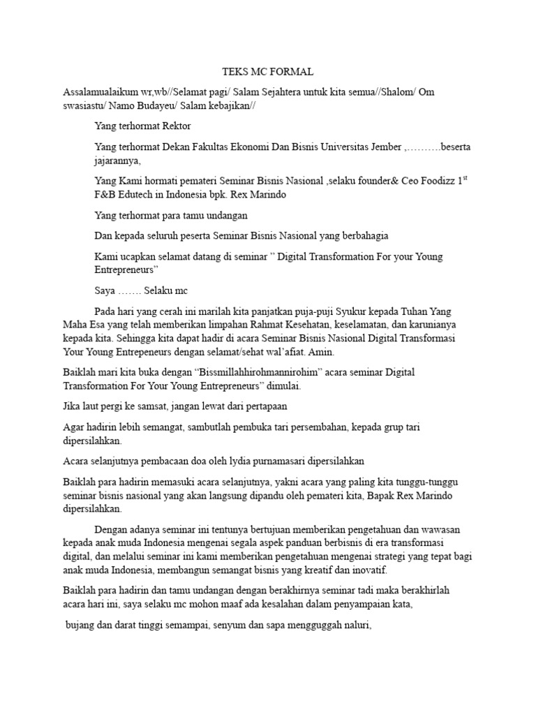Teks MC Formal | PDF
