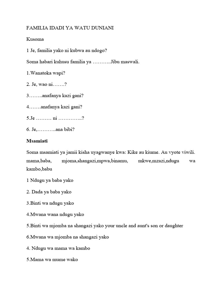 Familia Idadi Ya Watu Duniani | PDF