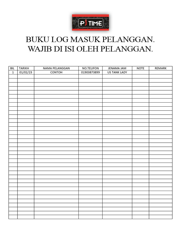 Buku Log Pelanggan 2022 | PDF