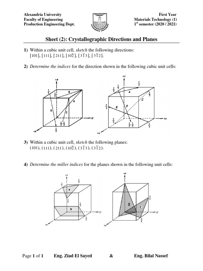 Sheet 2 - Crystallographic Directions and Planes | PDF