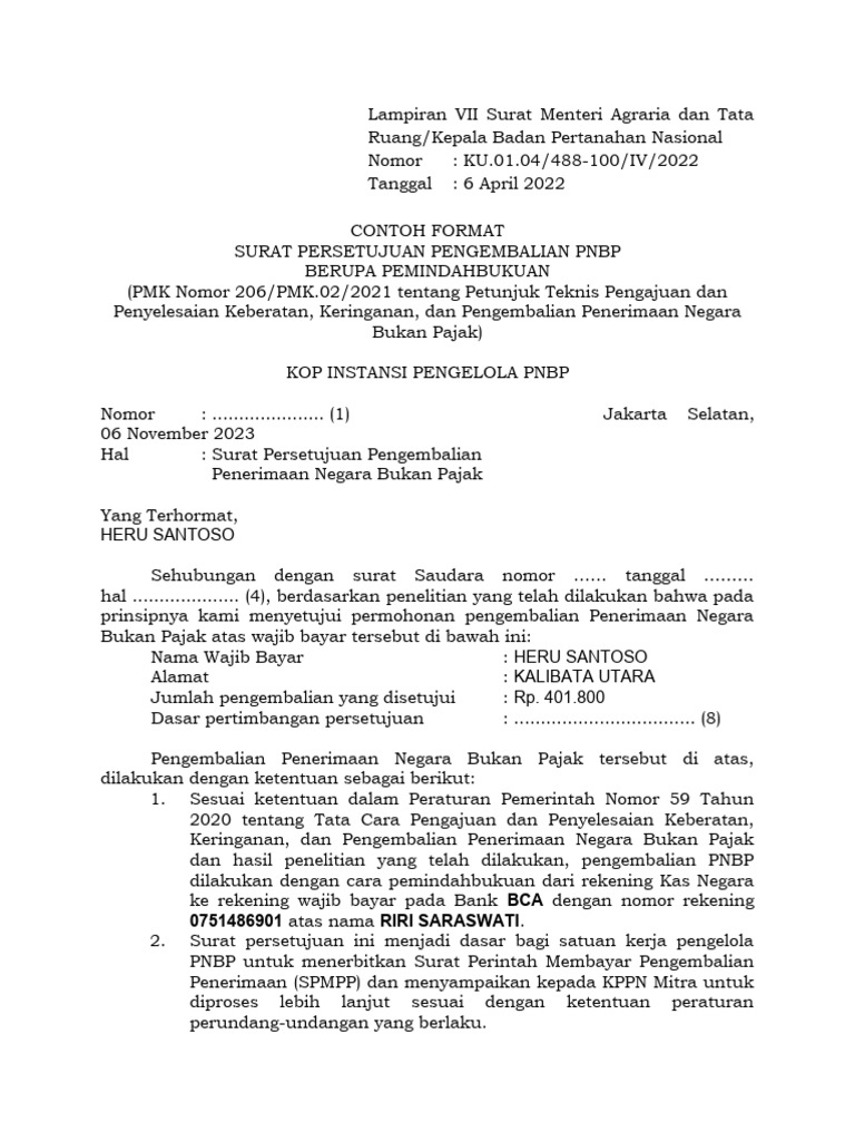Surat Persetujuan Pengembalian PNBP | PDF | Pengelolaan Keuangan & Uang