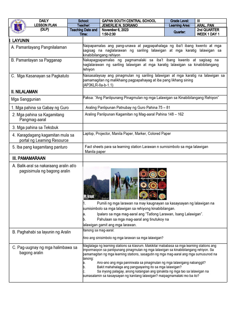 Apan-3 Q2 W1 DLP Nov-6-2023 | PDF