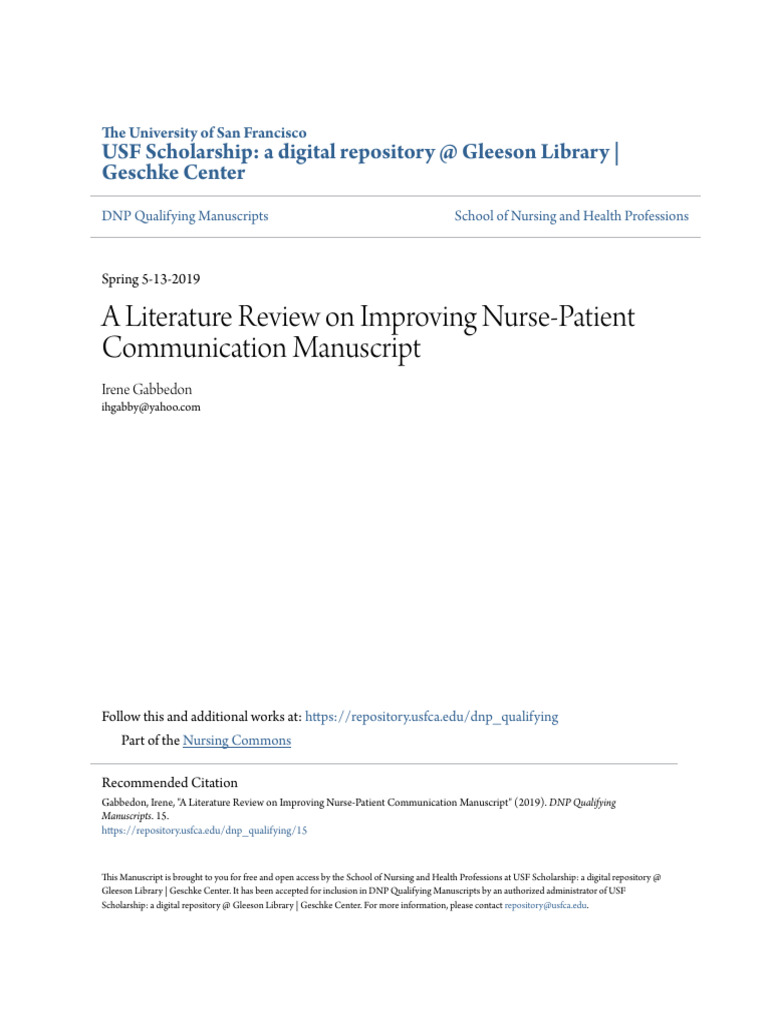 A Literature Review On Improving Nurse-Patient Communication Manu | PDF ...