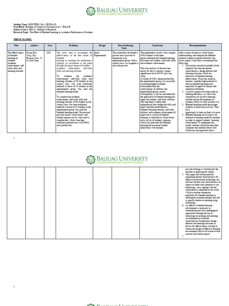 Thesis Matrix | PDF | Learning | Experiment