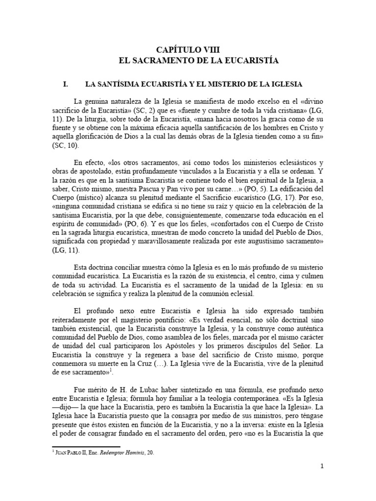 CAPÍTULO VIII EL SACRAMENTO DE LA EUCARISTÍA | PDF | eucaristía | Iglesia Católica