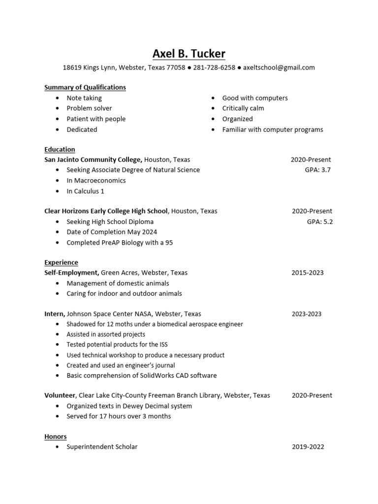 Axel B. Tucker's Resume Overview | PDF