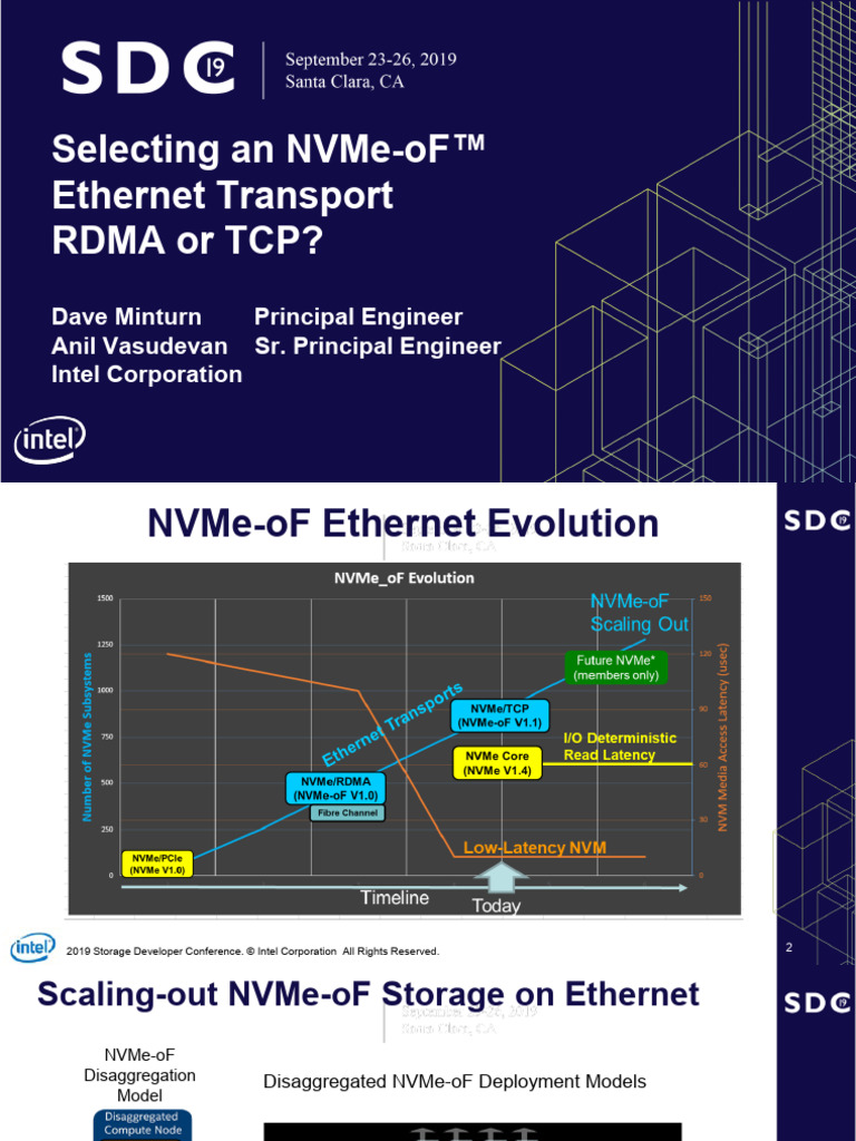 Snia Sdc19 Selecting An Nvme Over Fabrics Ethernet Transport Rdma Or Tcp 2019 