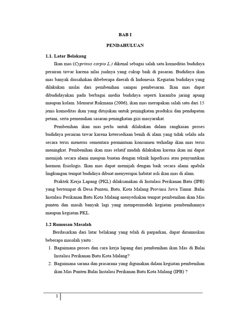 Bab I Teknik Pembenihan Ikan Mas | PDF | Sains & Matematika | Teknologi & Rekayasa