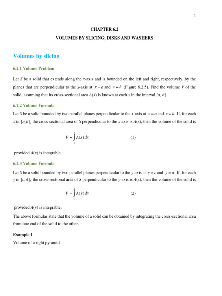 Calculating Volumes: Slicing, Disks, Washers | PDF | Cartesian ...