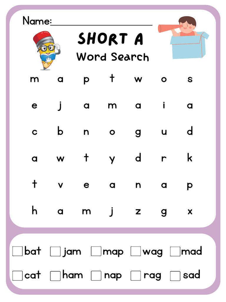 Short A Word Search Worksheet | PDF