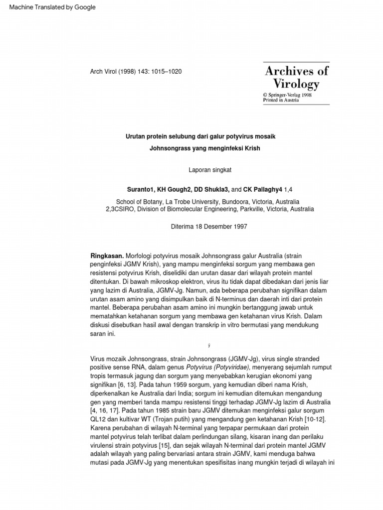 Urutan Protein Selubung JGMV Krish | PDF