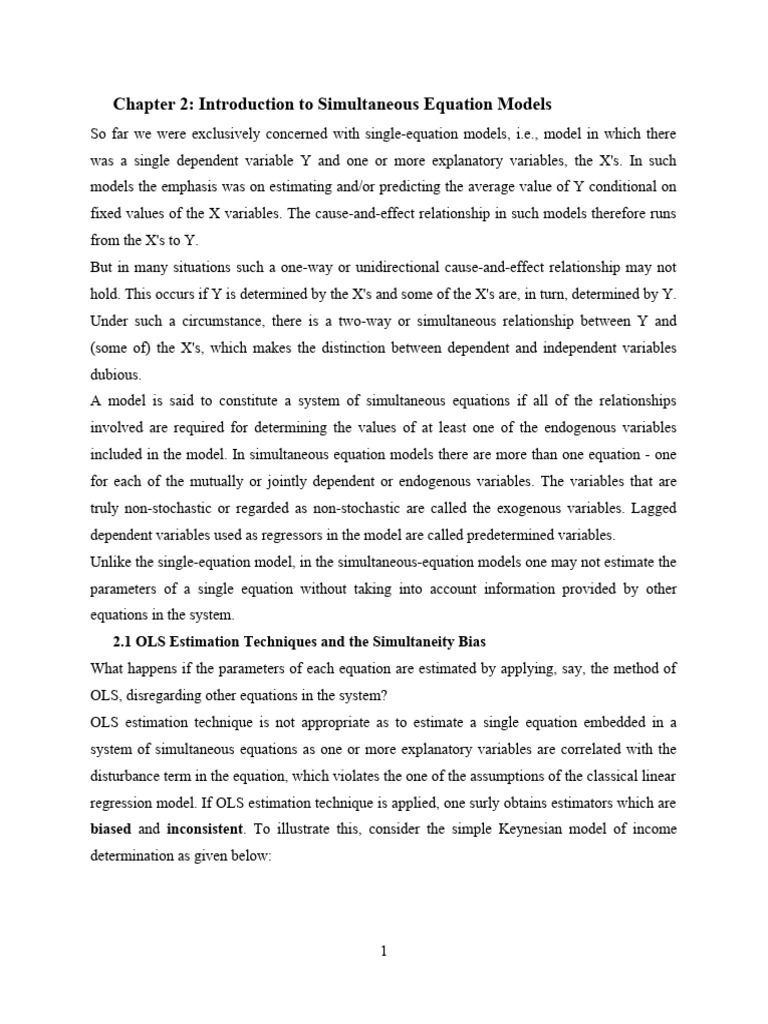 Chapter 2 Simultaneous Equation Models New | Download Free PDF | Endogeneity (Econometrics ...