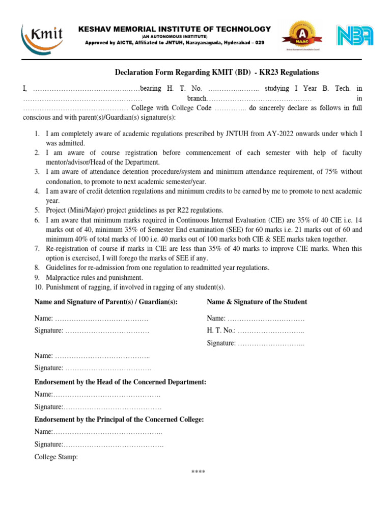 Kr23 Student Portal Decleration Form | PDF | Justice | Crime & Violence