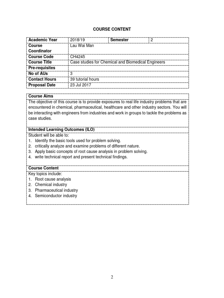 CH4245 Case Studies For Chemical and Biomedical Engineers | PDF ...