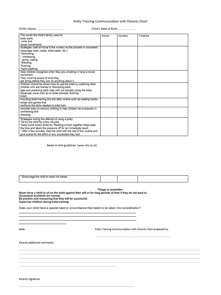 Potty Training Communication With Parents Chart | Download Free PDF ...