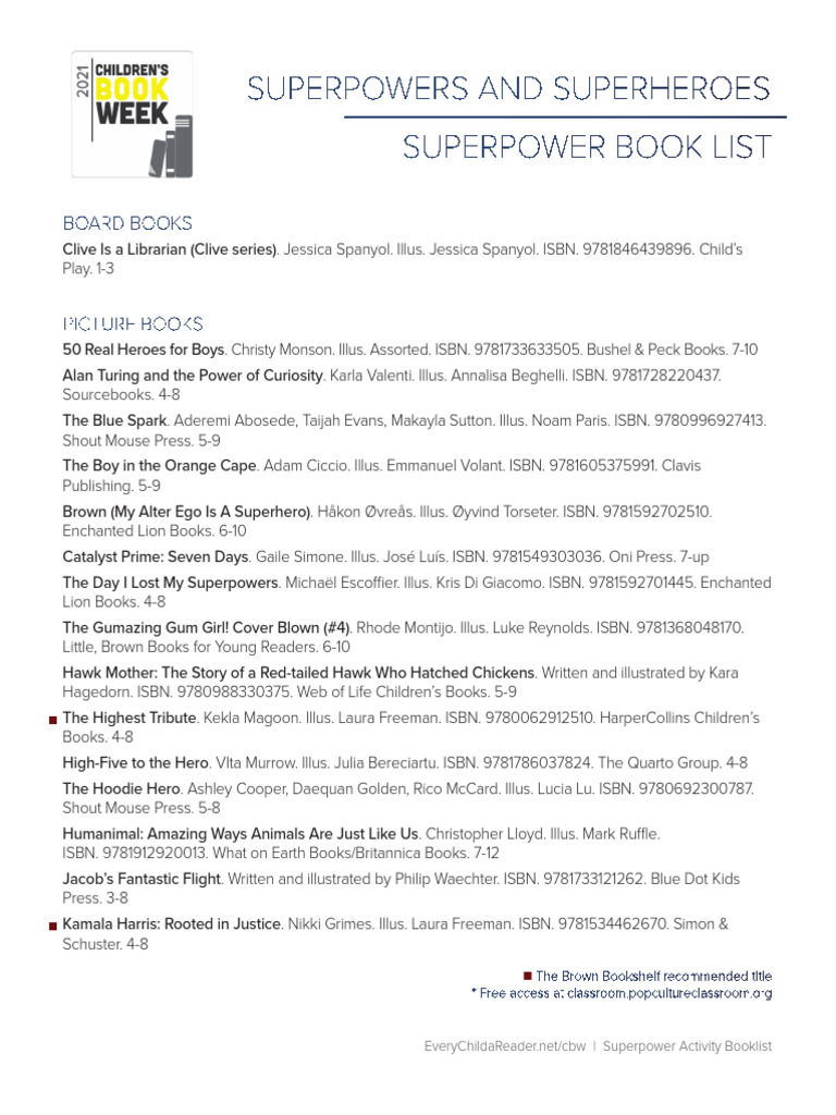 CBW2021 Superpower BookLists Superheroes | PDF