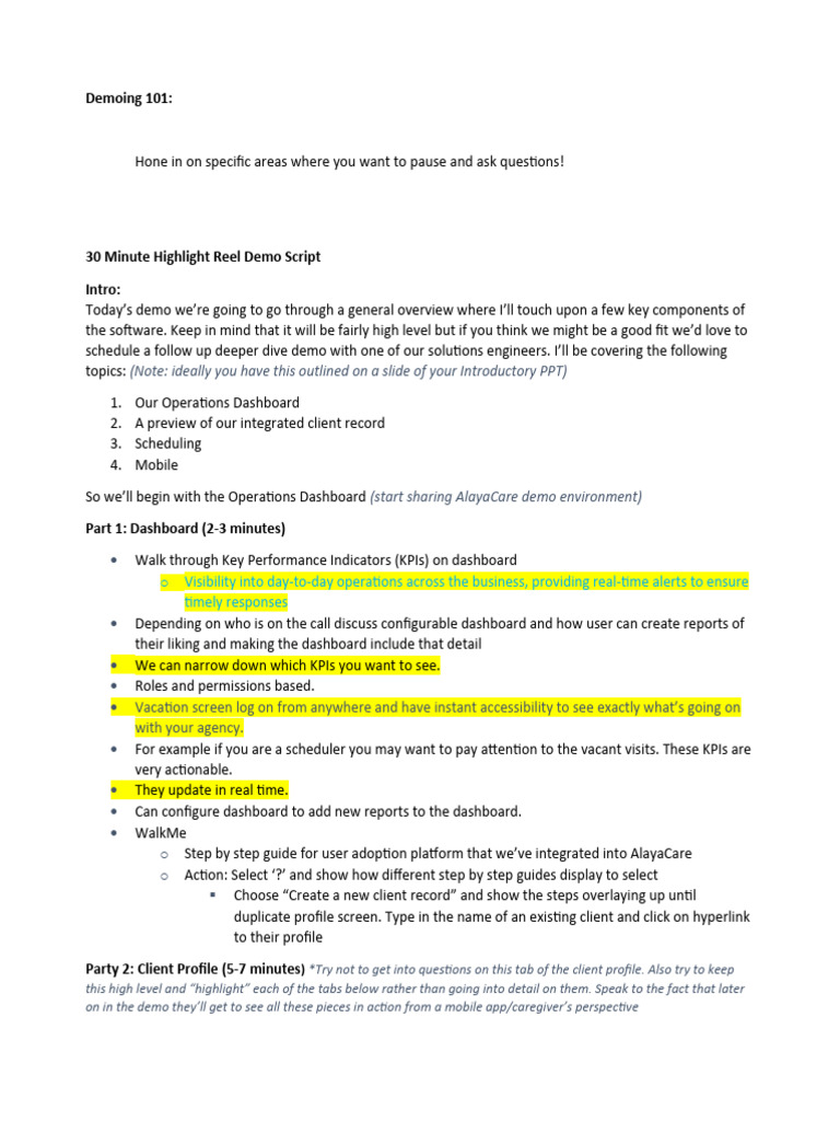 30 Minute Highlight Reel Demo Scripts - AEs | PDF | Ios | Tablet Computer