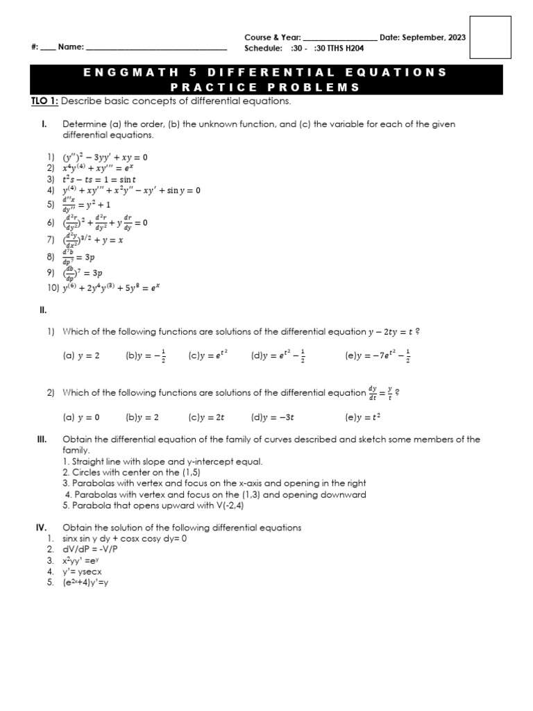 Practice Problem | PDF | Equations | Differential Equations