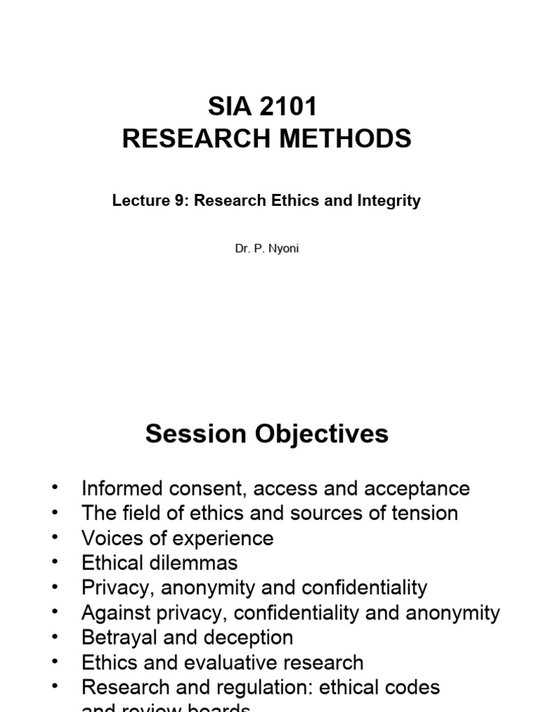SIA 2101 - Lecture 9 - Research Ethics and Integrity | PDF | Institutional Review Board ...