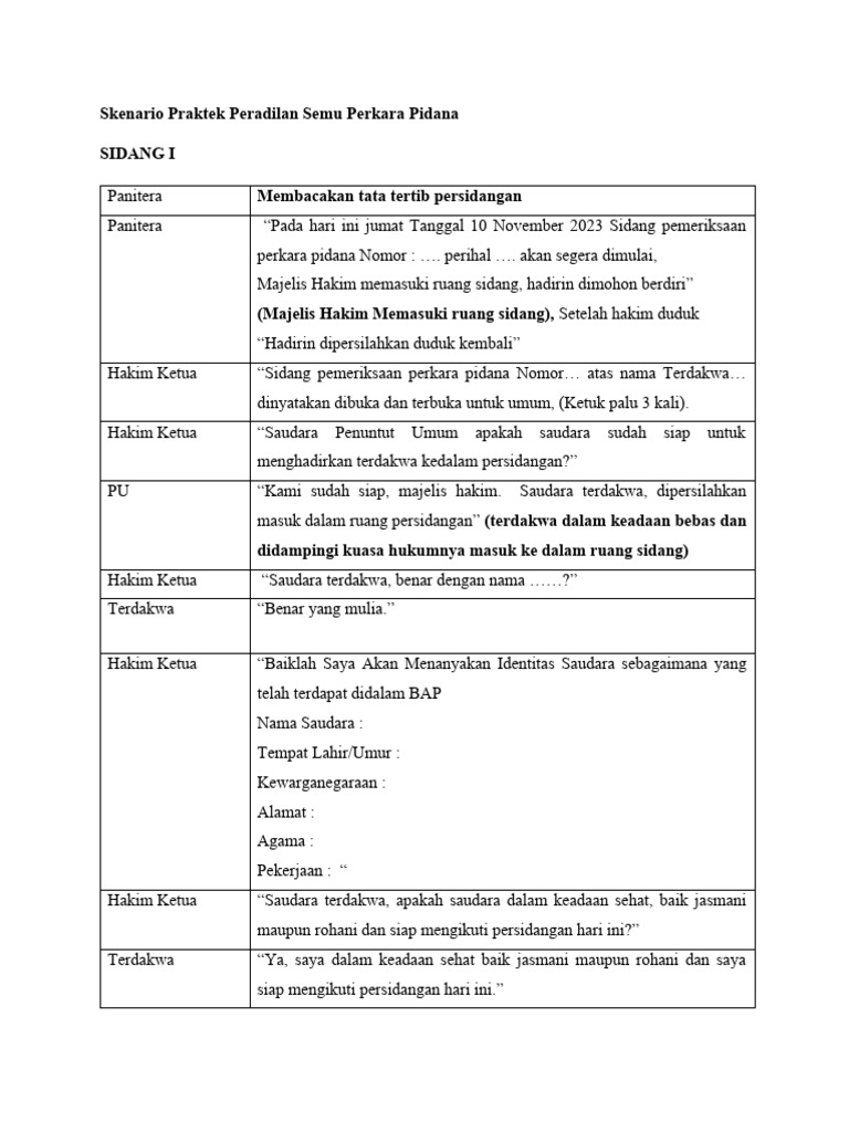 Skenario Sidang Pidana Peradilan Semu | PDF