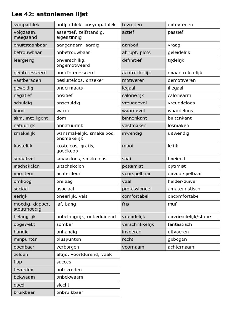 Les 42 Lijst Antoniemen Ingevuld | PDF