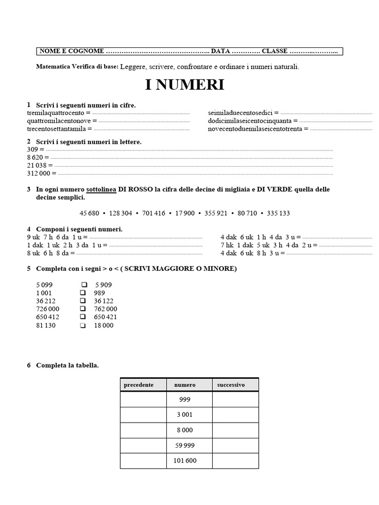 Verifica I Numeri | PDF
