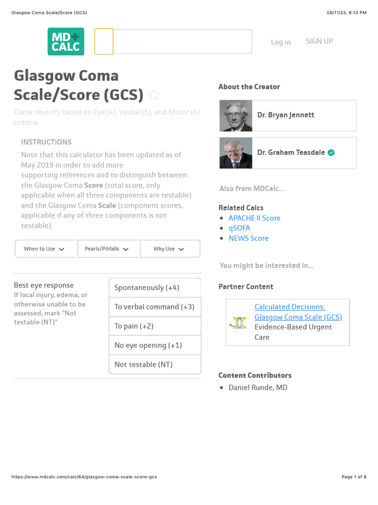 Glasgow Coma Scale:Score (GCS) | PDF | Human Diseases And Disorders ...