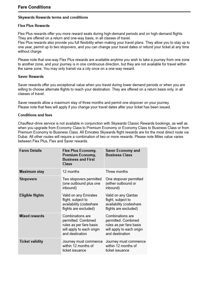 Emirates Fare Conditions | PDF | Fee | Business Class