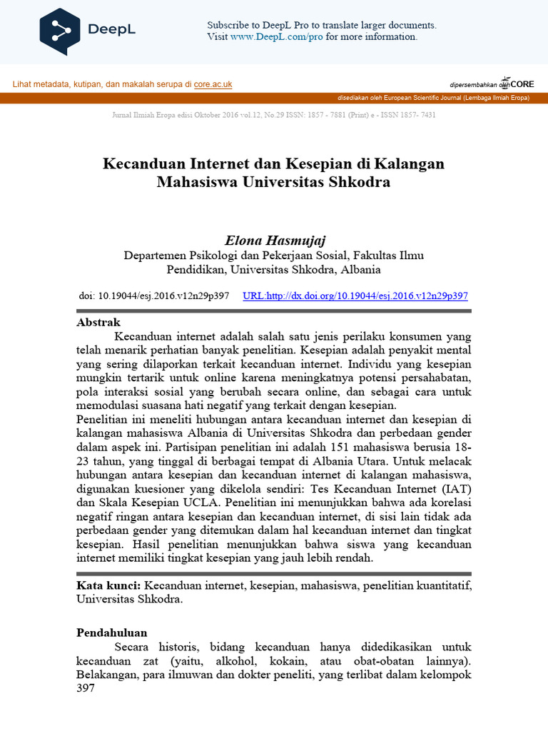 Kecanduan Internet dan Kesepian Mahasiswa | PDF | Sains & Matematika