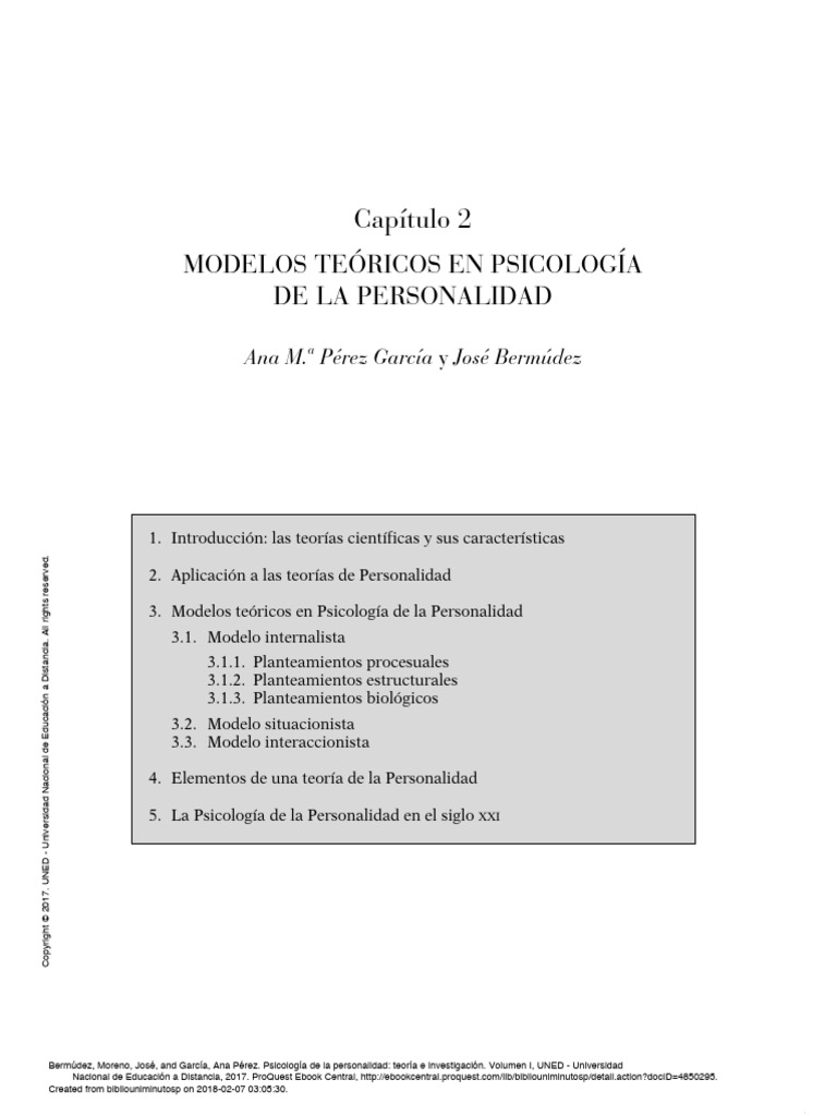 Capítulo 2. Modelos Teóricos en Psicología de La Personalidad - Ana ...