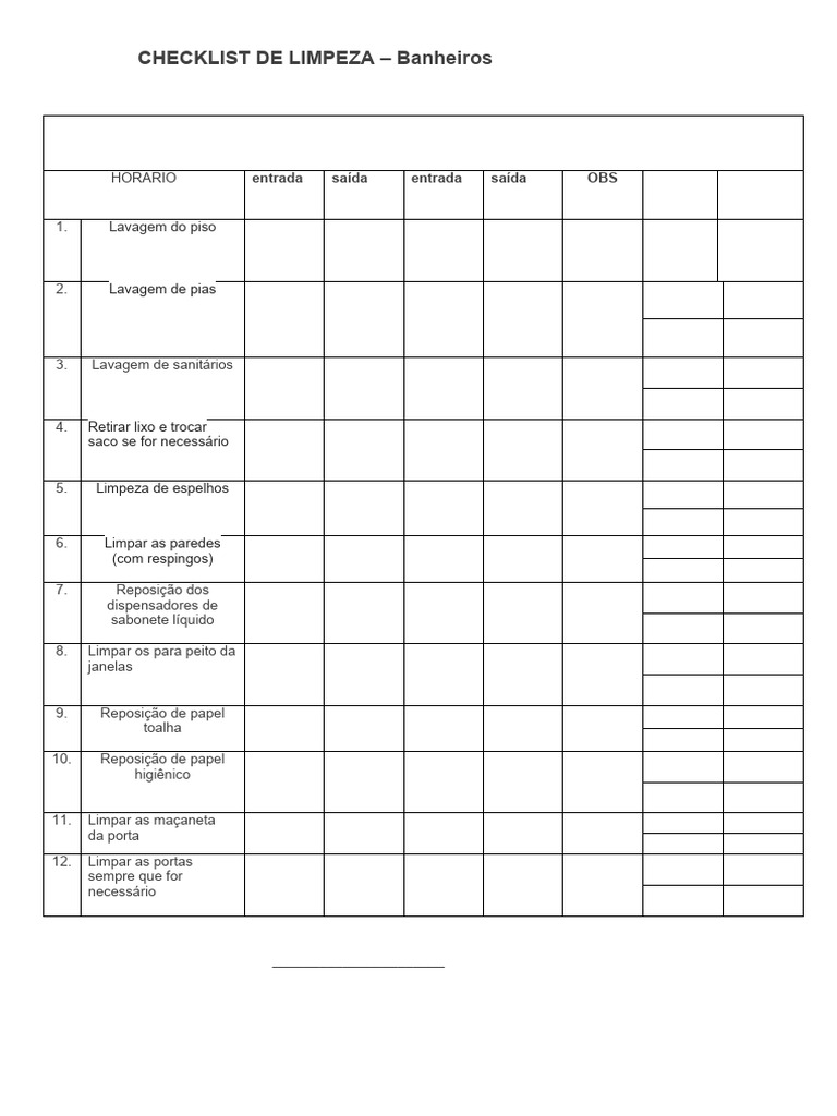 Checklist de Limpeza Banheiros | PDF