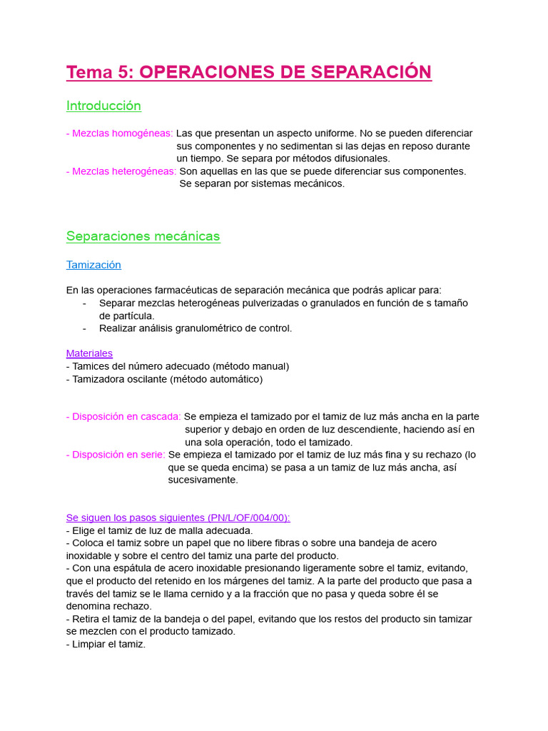 Operaciones de Separación en Farmacia | PDF | Destilación | Cristalización