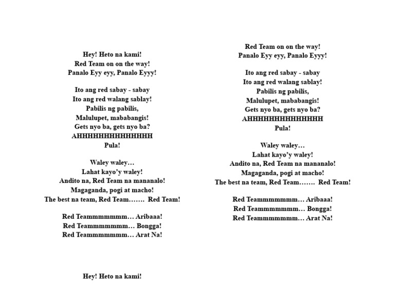Red Team Yells and Chants in Tagalog | PDF | Language Arts & Discipline