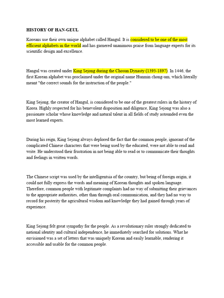 History of Hangeul | PDF | Korean Language | Languages